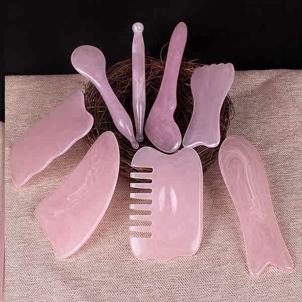 刮痧板 gua sha Tiruan papan mengikis kristal jed merah jambu, batang ...