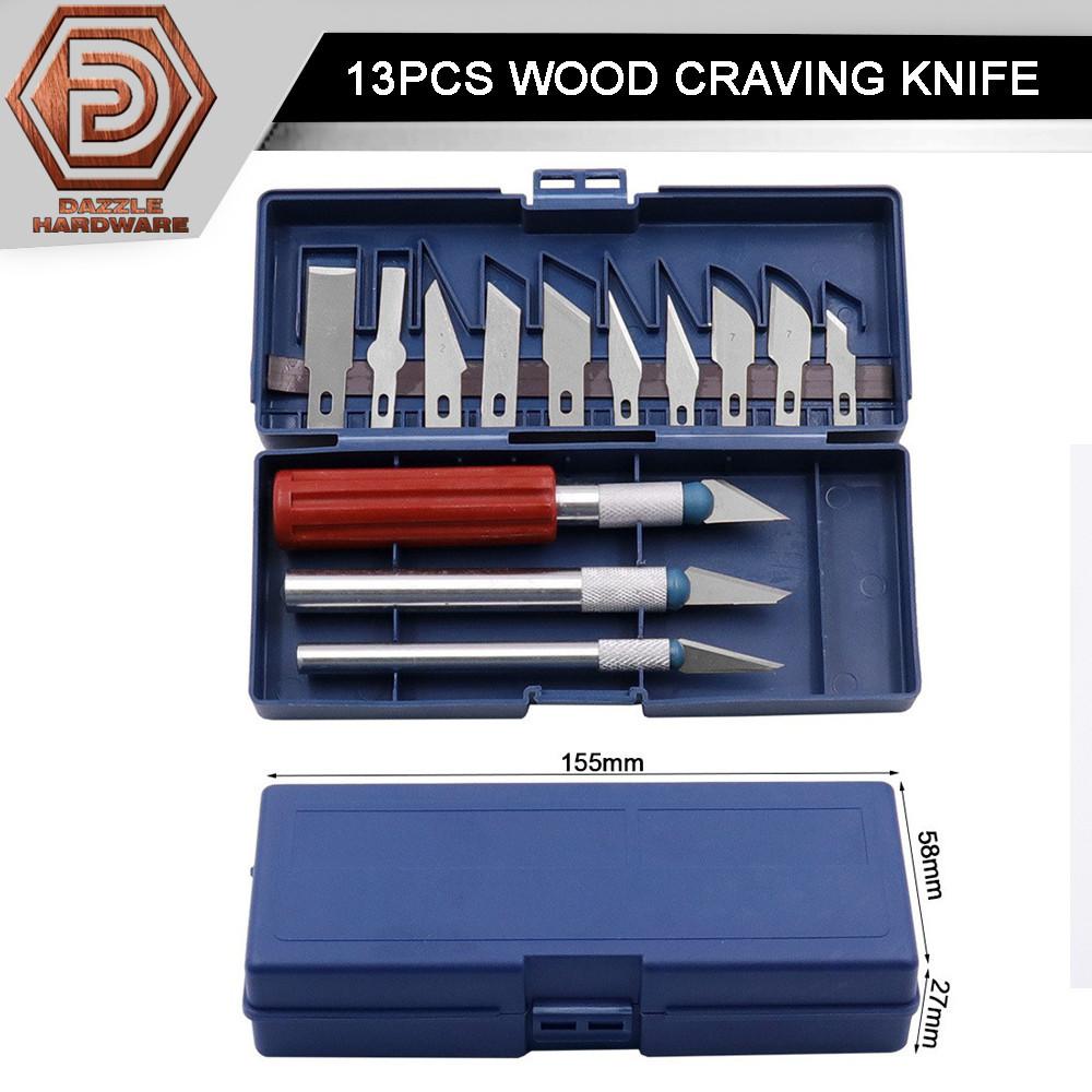 13pcs wood craving knife set diy cutting knife pisau craft tangan pisau ...