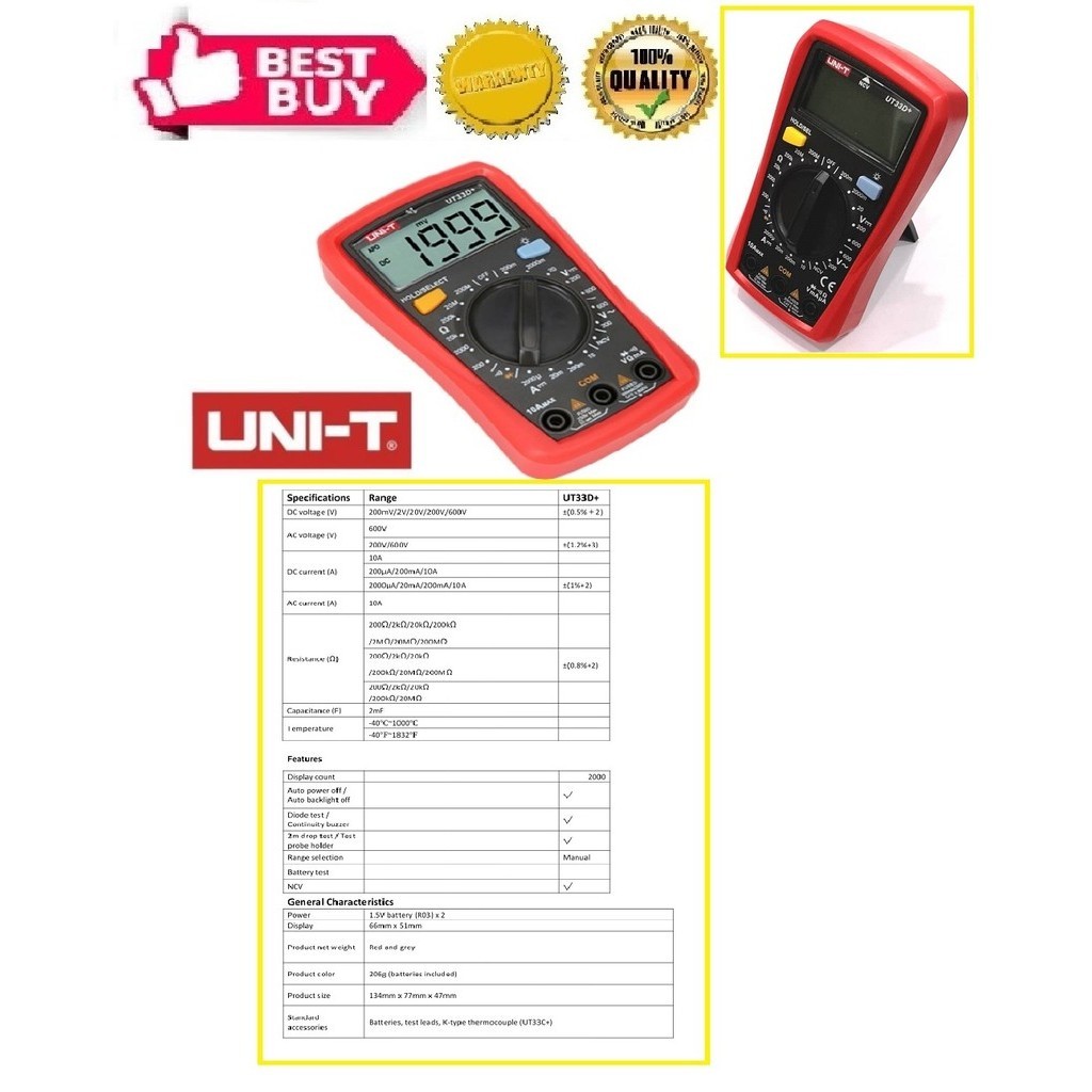 Digital Multimeter (UT33D+) (UNI-T) | Shopee Malaysia