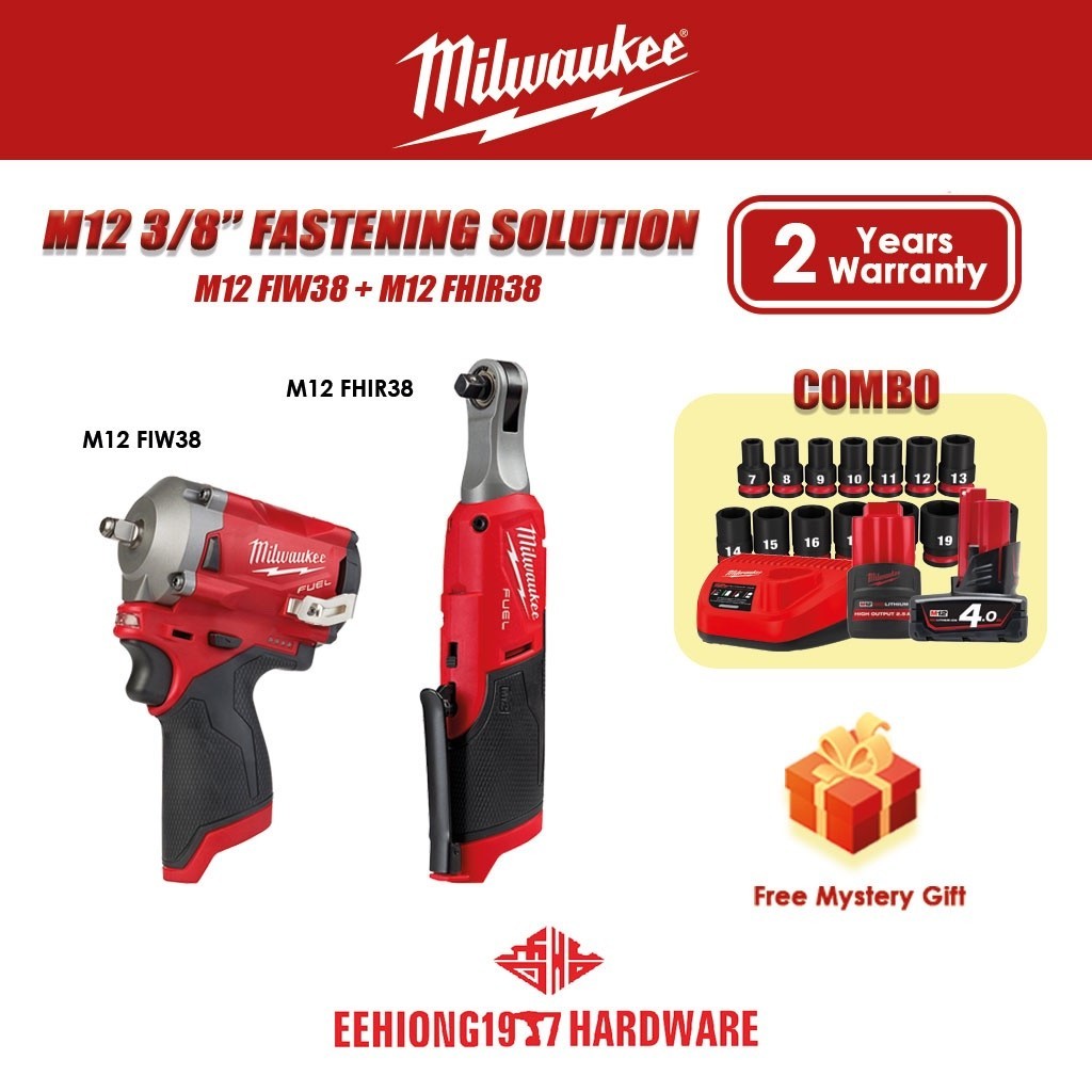 MILWAUKEE M12 3/8'' Fastening Solution Combo M12 FIW38 Impact Wrench ...