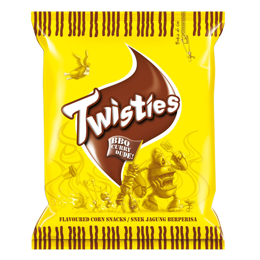 Twisties Kaboom! Flavoured Corn Snacks Spiced BBQ Curry Flavour 13G ...