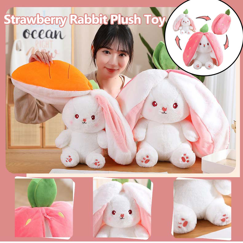 2 in 1 Strawberry Rabbit Plush Toy Cute Transformed Fruit Long Ear ...
