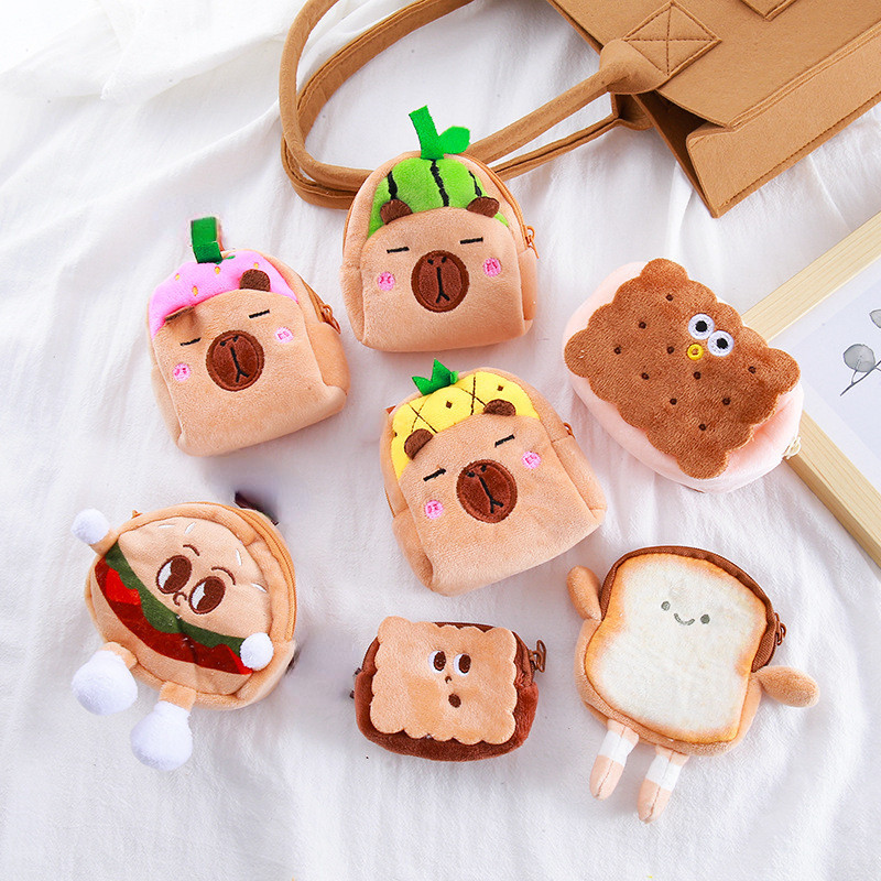 Cartoon Fruit Capybara Coin Purse Plush Toast Bread Pendant Coin Key ...