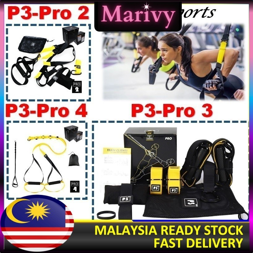 ADSports TRX P3 PRO 2/3/4 Gym Suspension Straps Handles Exercise Bands Rope Training Kit System ...