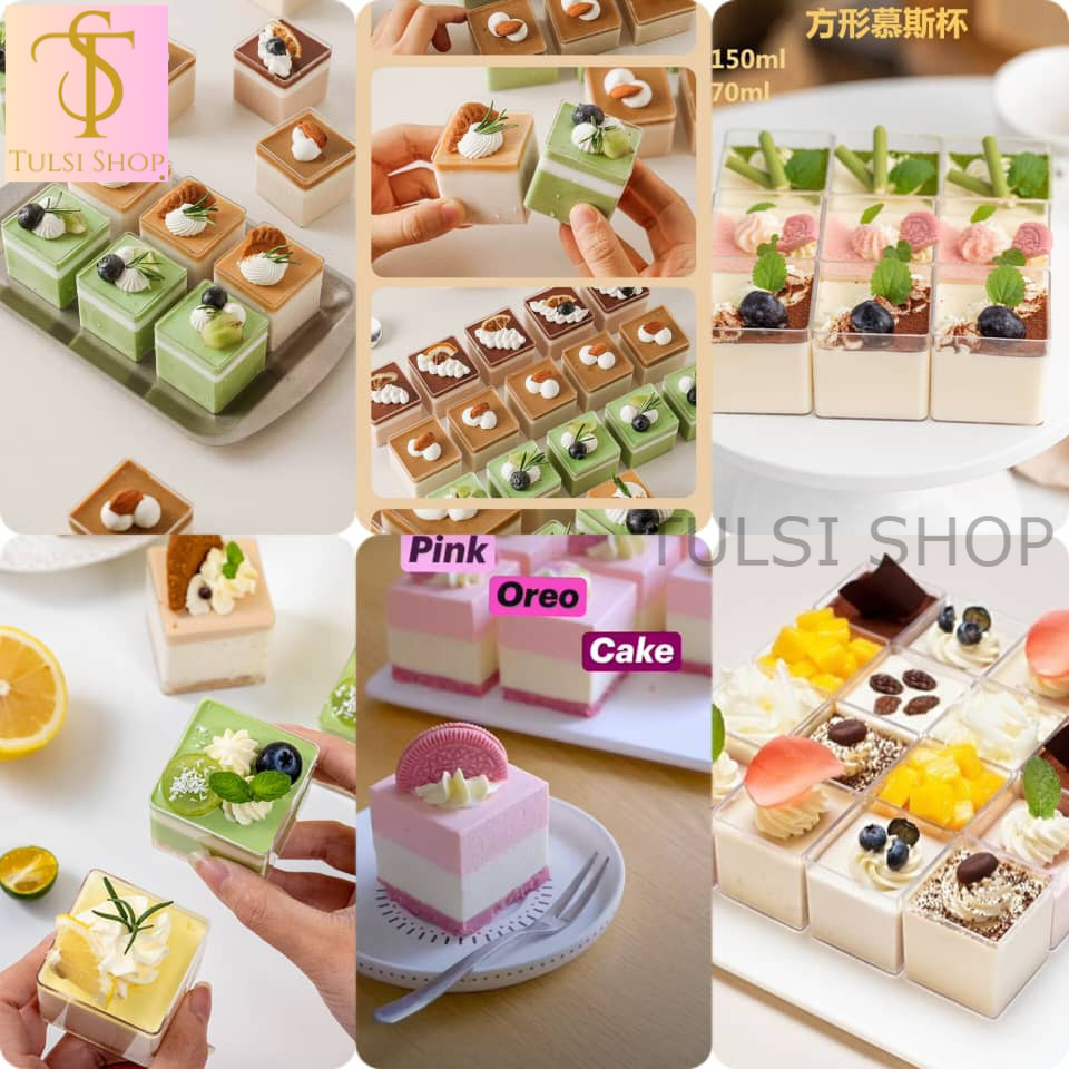 Disposable Square Dessert Cup Jelly Pudding Mousse Mini Cup Party ...