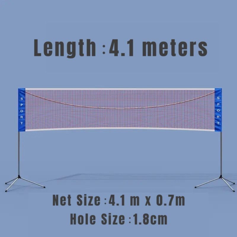 Quality 4.1m / 5.1m / 6.7m Portable Adjustable Badminton Pickleball Net ...