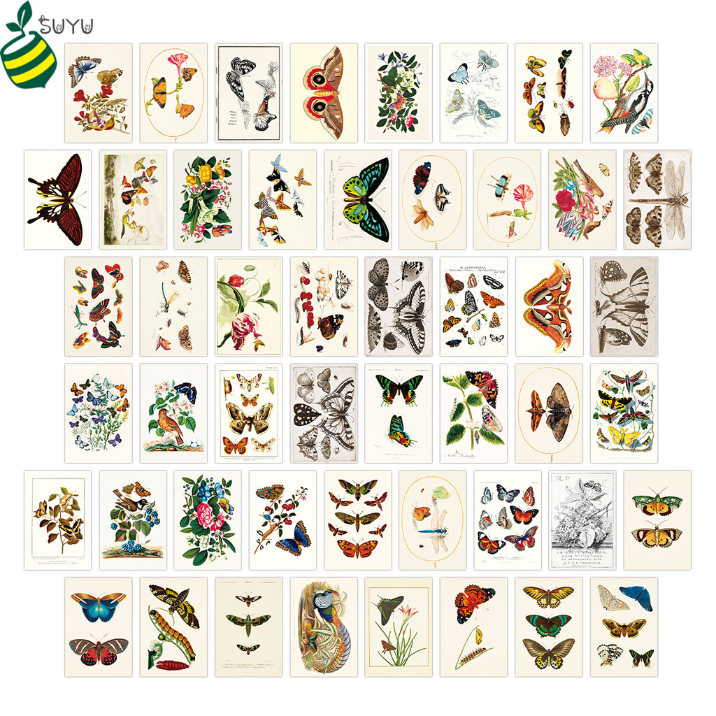50Pcs Vintage Botanical Aesthetic Wall Collage Kit & Fauna Insects ...