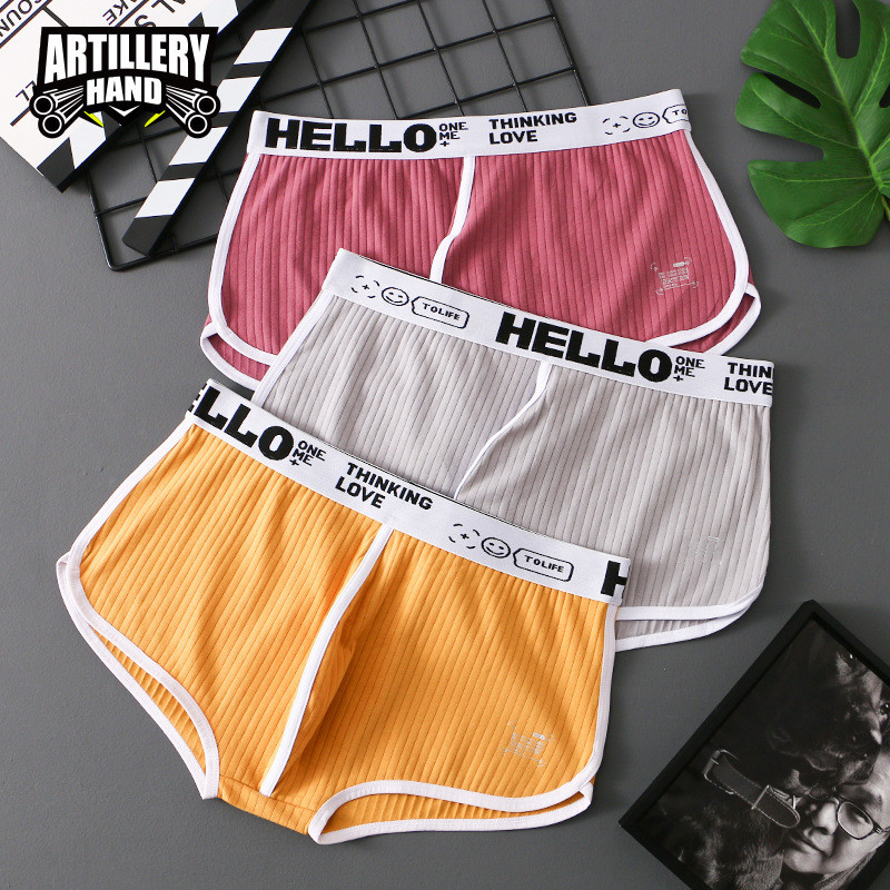 New Solid Color Cotton Boxer Briefs Mid-Waist Breathable Boxers Men's ...