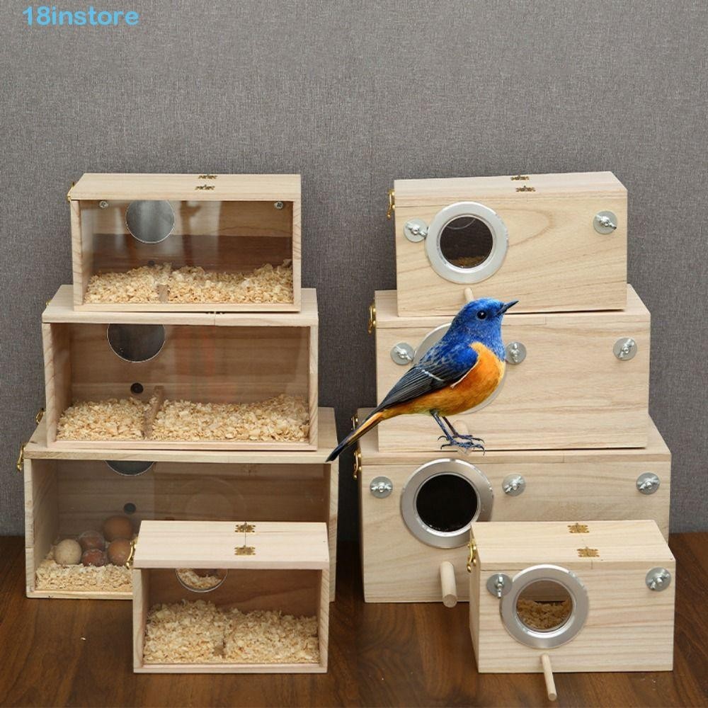 INSTORE Wooden Parrot Breeding Box, Transparent Window Bite Resistant ...
