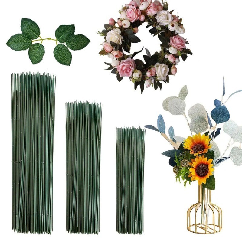 50Pcs Plastic Floral Stem,Plant Stub Wire Green Florist Wires Plastic ...