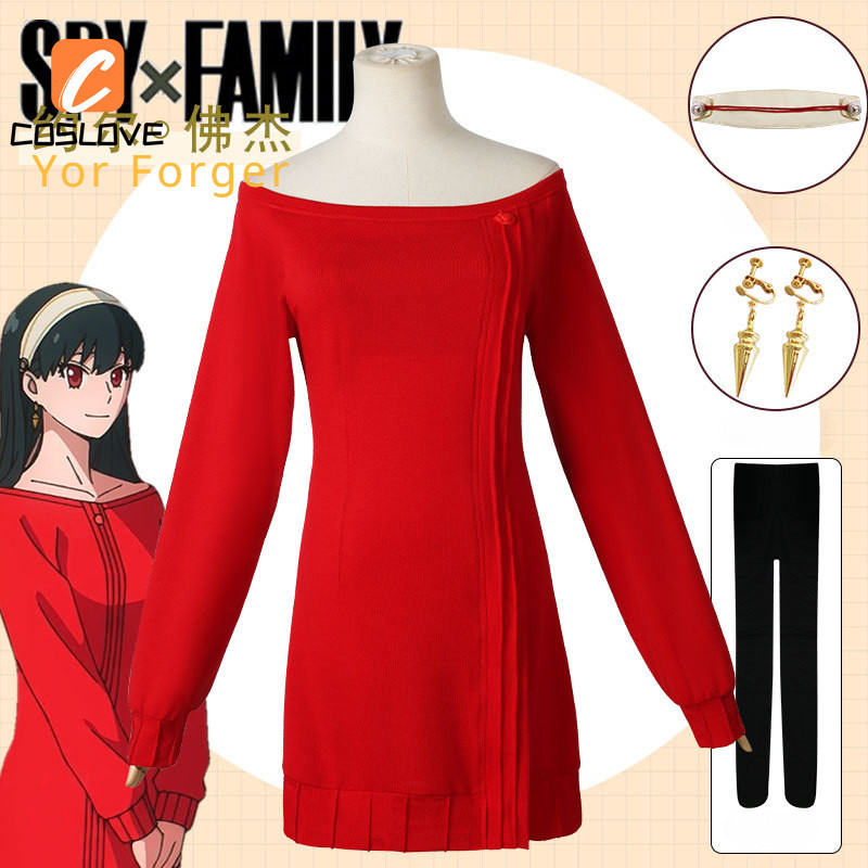 Anime Spy X Family Yor Forger Cosplay Clothing Red Color Dress Suit for ...