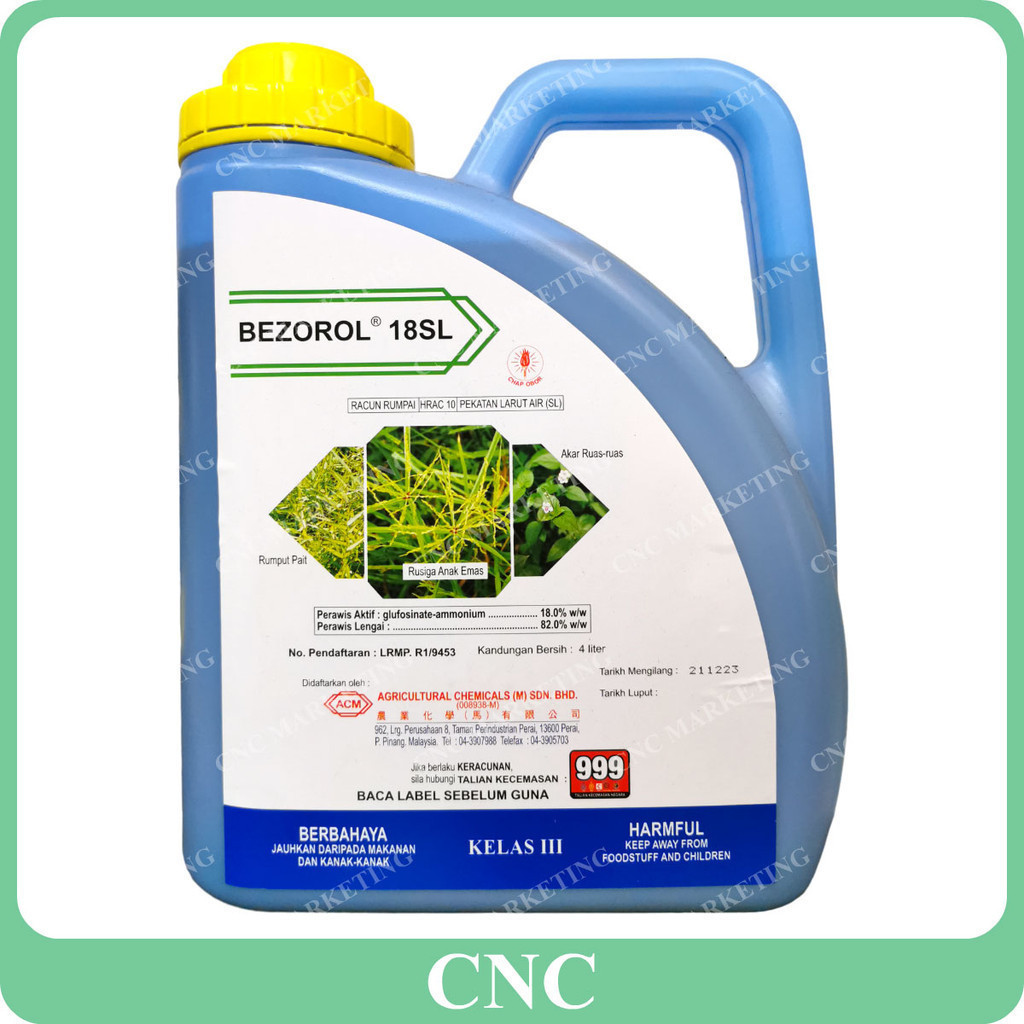4L Bezorol 18SL ACM Glufosinate-ammonium 18% GA Herbicide Racun Rumput ...