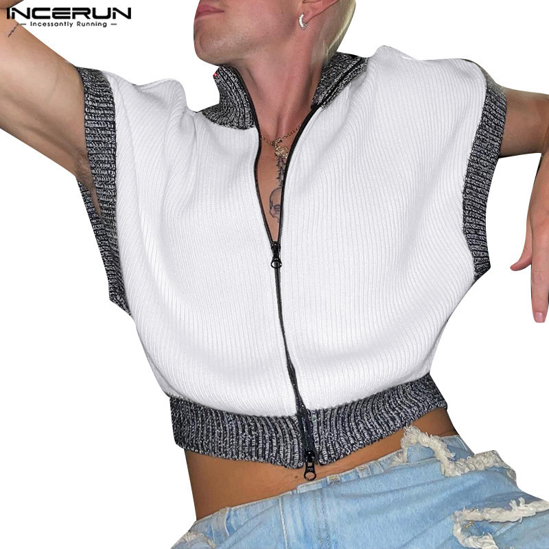 INCERUN Men's Contrast Panel Knitted Shoulder Drop Tank Top | Shopee ...