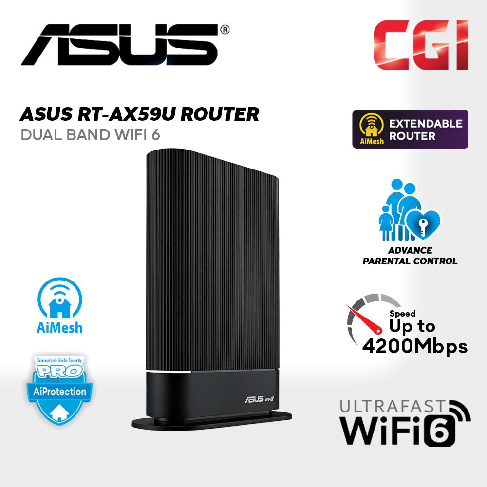 Asus RT-AX59U AX4200 Dual Band Quad Core WiFi 6 4200 Mbps AiProtection ...