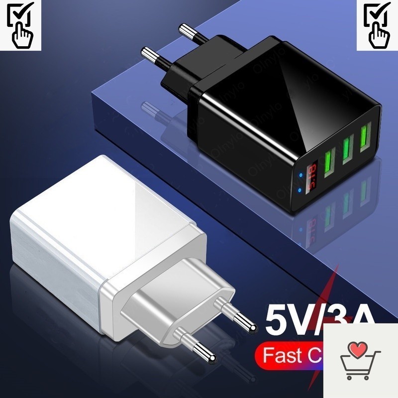 MBR 5V 3.1A Digital Display USB Charger 3 Ports Fast Charging Wall ...