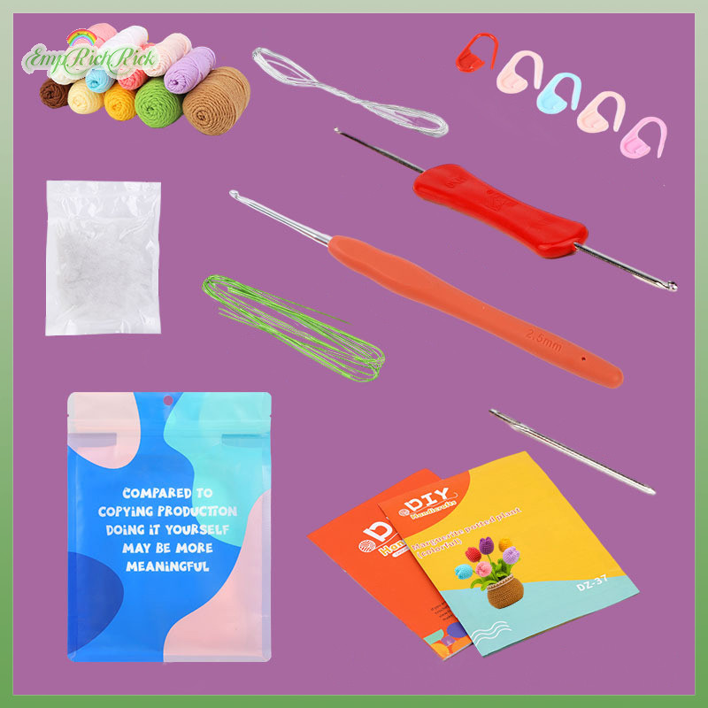 ERHK> Hand Knitted Flowers Crochet Starter Kit With Cotton Yarn Crochet ...