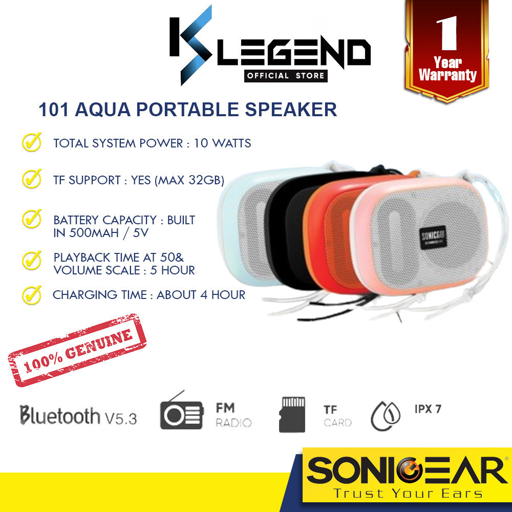 SonicGear SonicGo 101 Aqua Bluetooth v5.3 Portable Speaker IPX 7 ...
