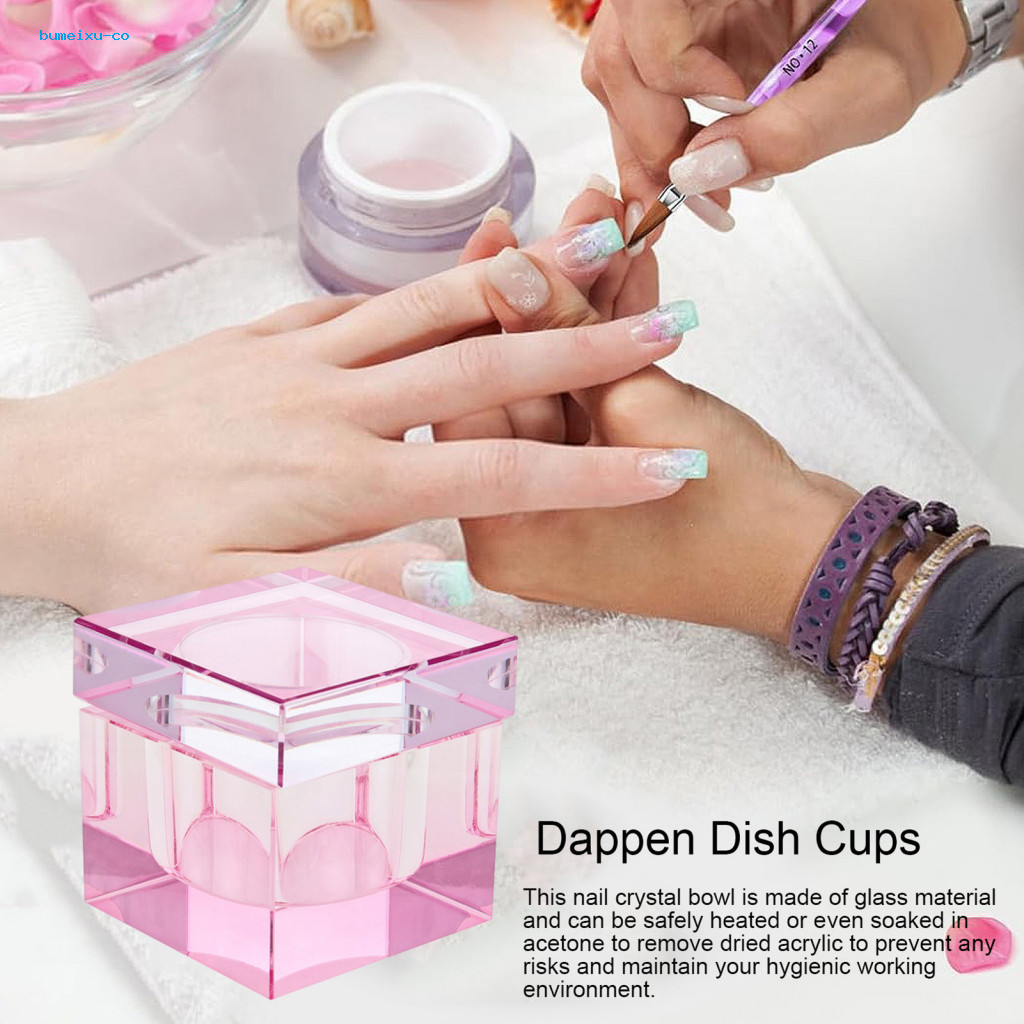 Bu Spill-resistant Nail Tray Crystal Glass Dappen Dish Cups with Lid ...