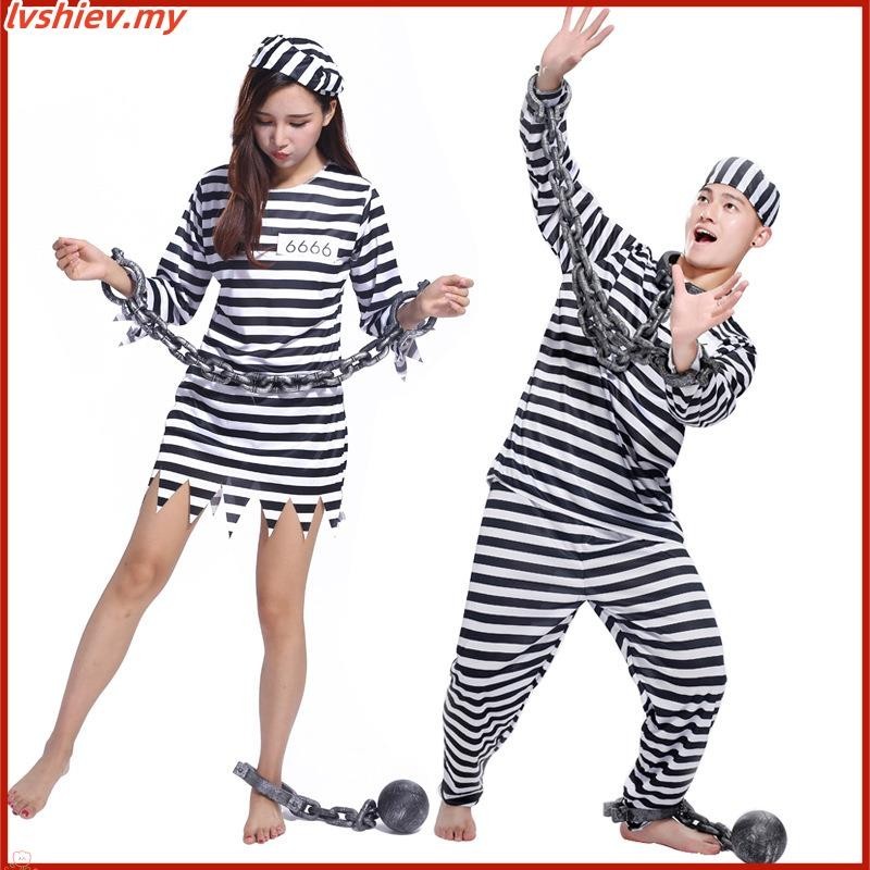 Halloween costume bloody prisoner clothes adult male prison uniform ...