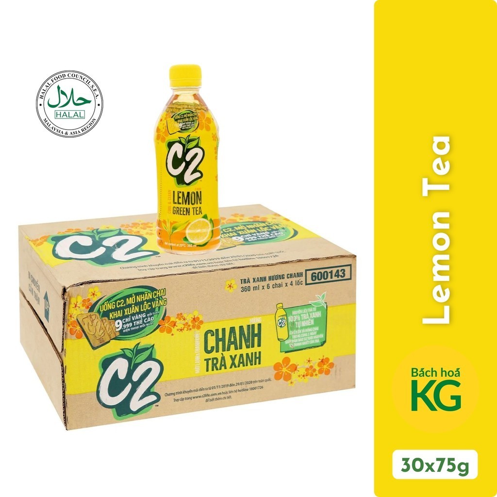 Carton 24 bottles of C2 lemon flavored green tea 360ml - Thùng 24 chai ...