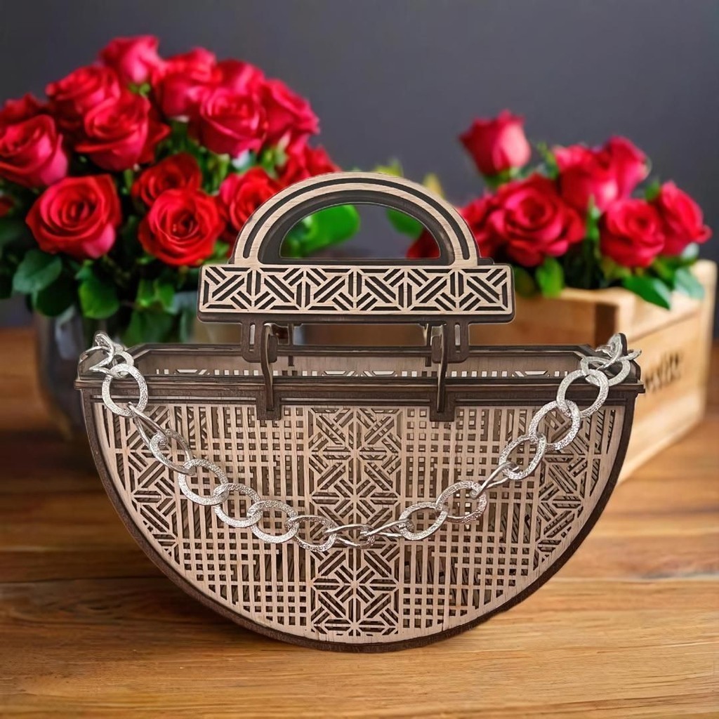 Unique Handcrafted Wooden Gift Box Shaped Like a Handbag with Silver ...