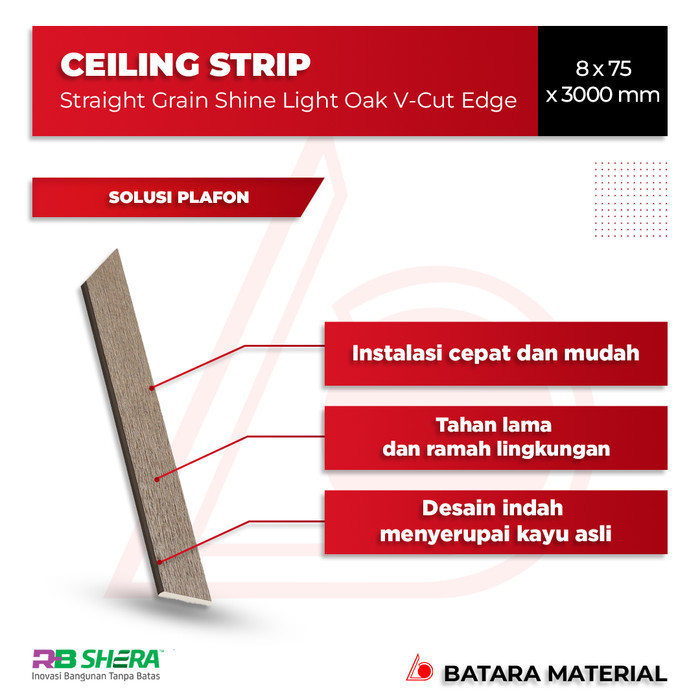 Rb Shera Ceiling Strip Straight Grain Shine Light Oak V-Cut Edge 8 x 75 x 3000 mm | Shopee Malaysia
