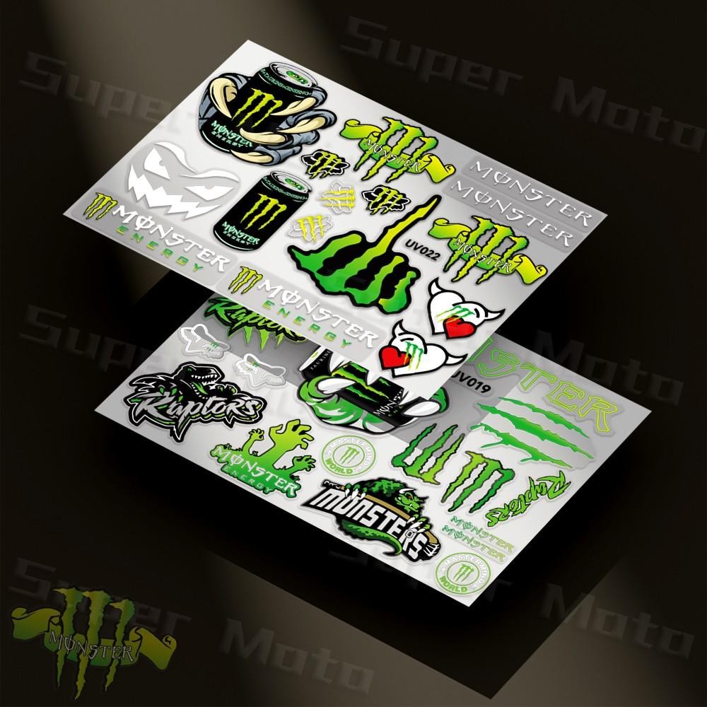 Motorcycle Sponsor UV Stickers Green Monster Energy Ghost Claw ...