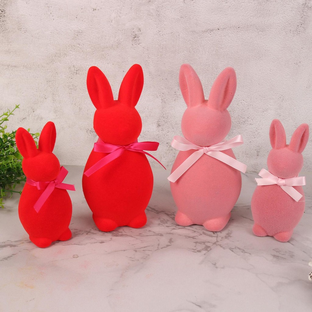 Flocked Easter Bunny Flocked Statue Spring Decor Easter Decorations ...