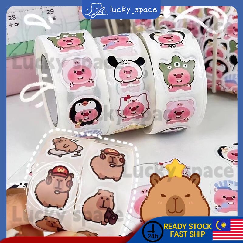 500pcs/Roll Kuromi Capybara Loppy Sealing Sticker Tapes Cartoon Pororo ...