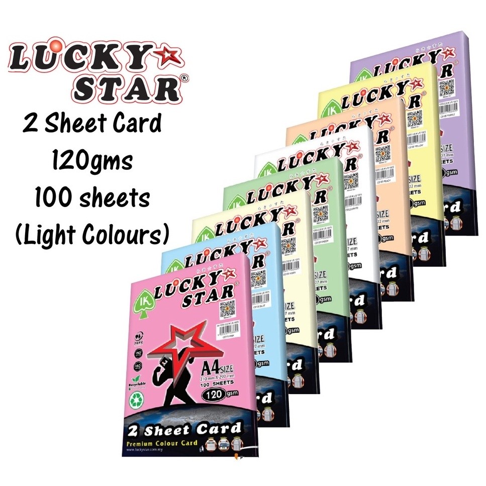 LUCKY STAR A4 120gsm (2 SHEET CARD) - (LIGHT COLOUR) PREMIUM COLOUR ...