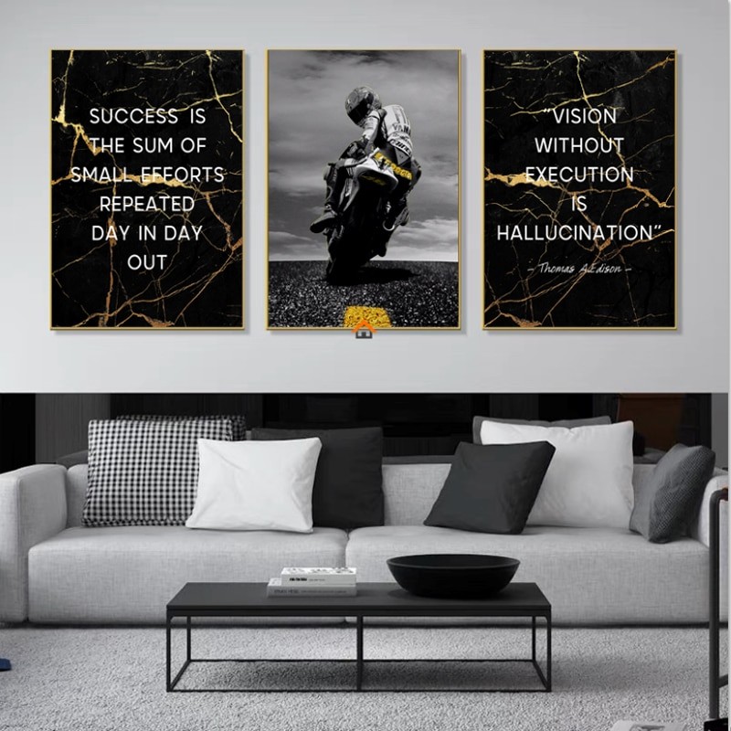 Karya seni poster moden hitam emas marmar dengan pepatah - Lukisan ...