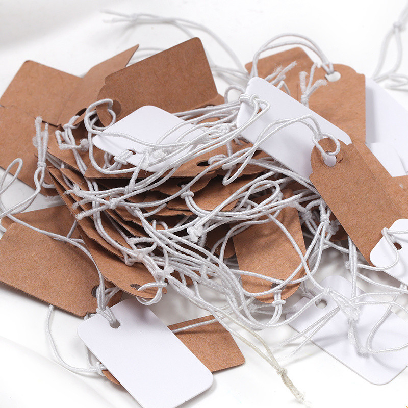 26x13mm White Kraft Paper Ribbon Elastic Rope Label Can diy Tag Price ...