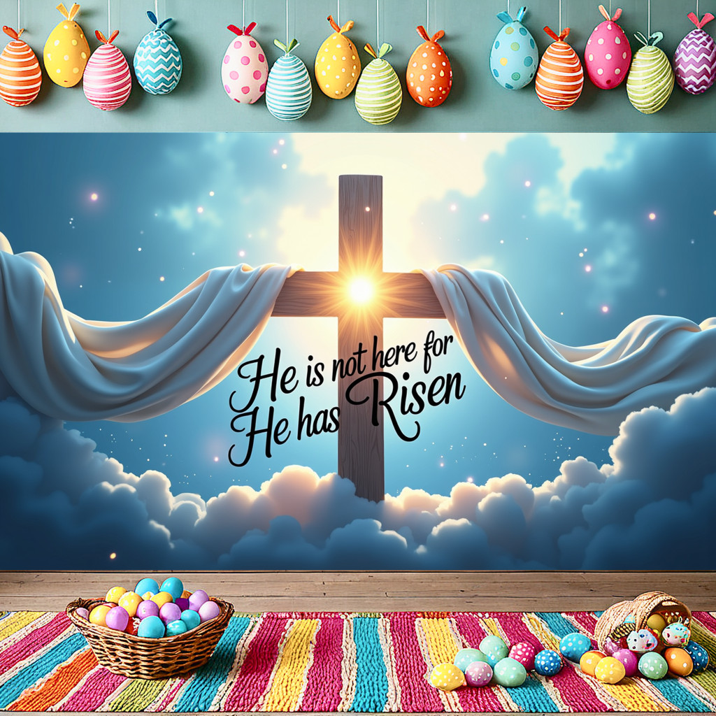 Easter Religious Banner He Has Risen Backdrop Cross Background ...