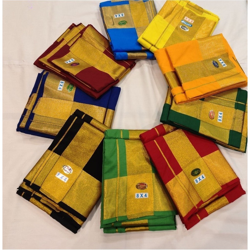 Cotton Colour Vesti / Dhoti Gold Border 150k G18867 | Shopee Malaysia