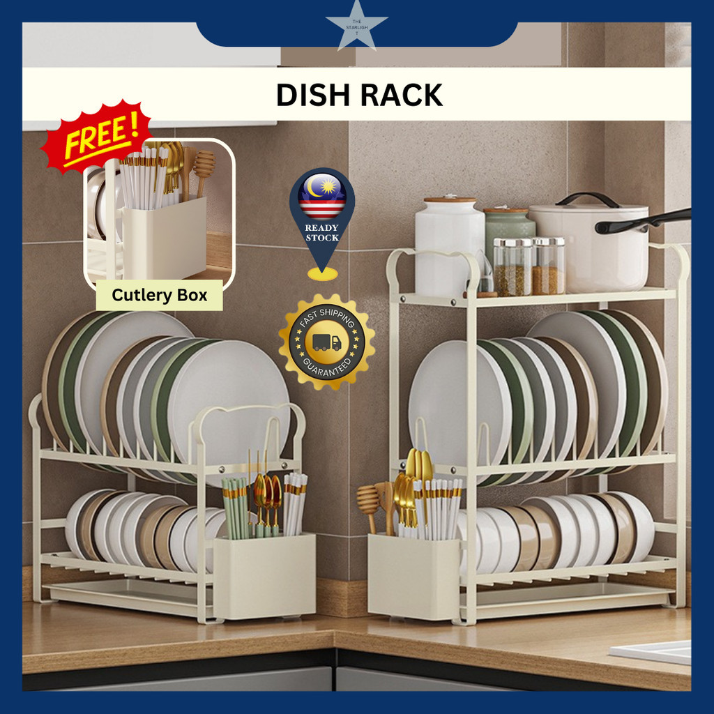 Multi Compartment Dish Rack Water Tray Bowl Plate Pot Lid Holder ...
