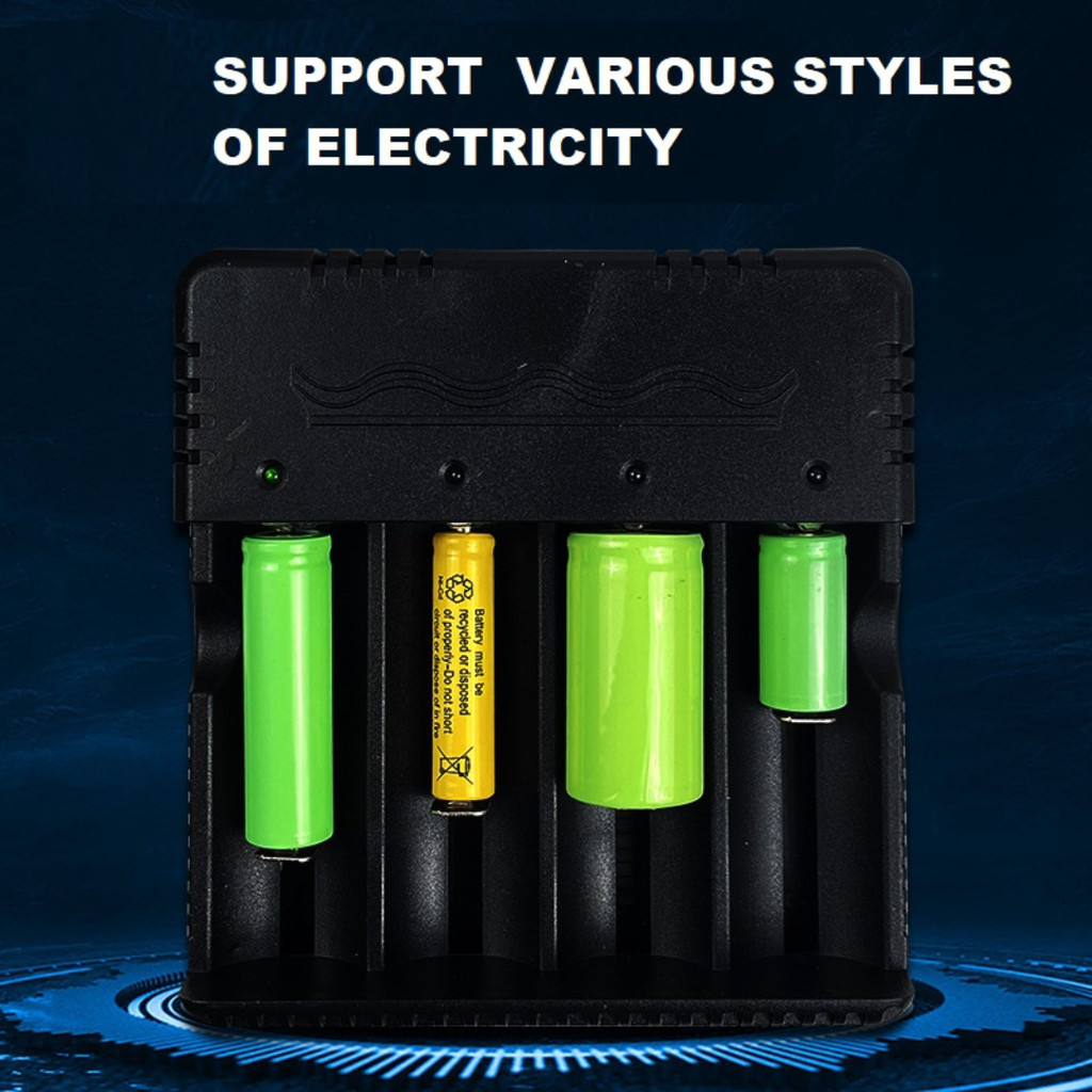 4 Slots18650 Battery Charger With Light Indicator Cable Quick ...