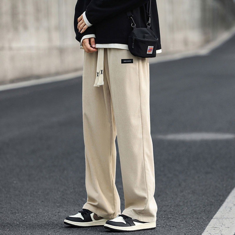 Men's Long Pants Loose Fitting Straight Leg Casual Long Pants Wide Leg ...