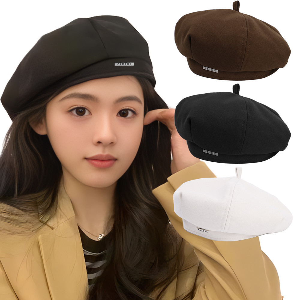 Vintage Versatile Solid Color Cotton Octagonal Flat Cap For Women Girls ...
