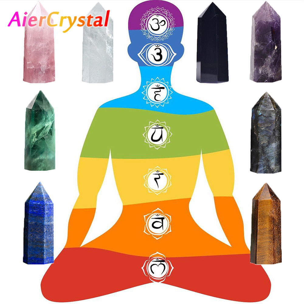 7PCS Natural Crystal Pillars Seven Chakra Healing Open Chakra Clearing Energy Balance Meditation ...