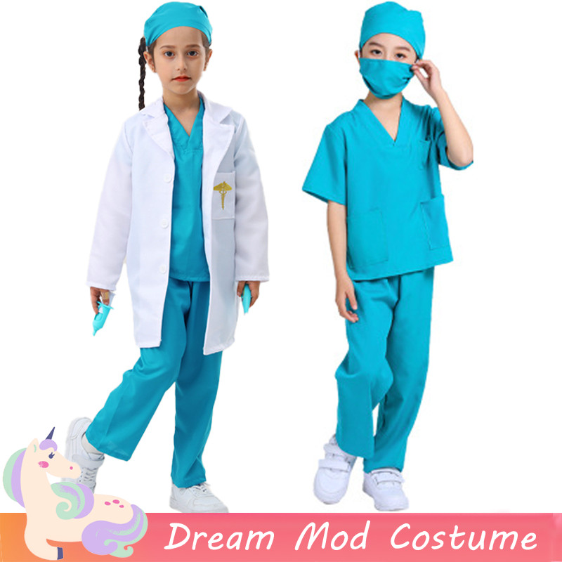 Doctor Nurse White Gown Green Scrub Suit For Kids Boy Girl Hosptial ...