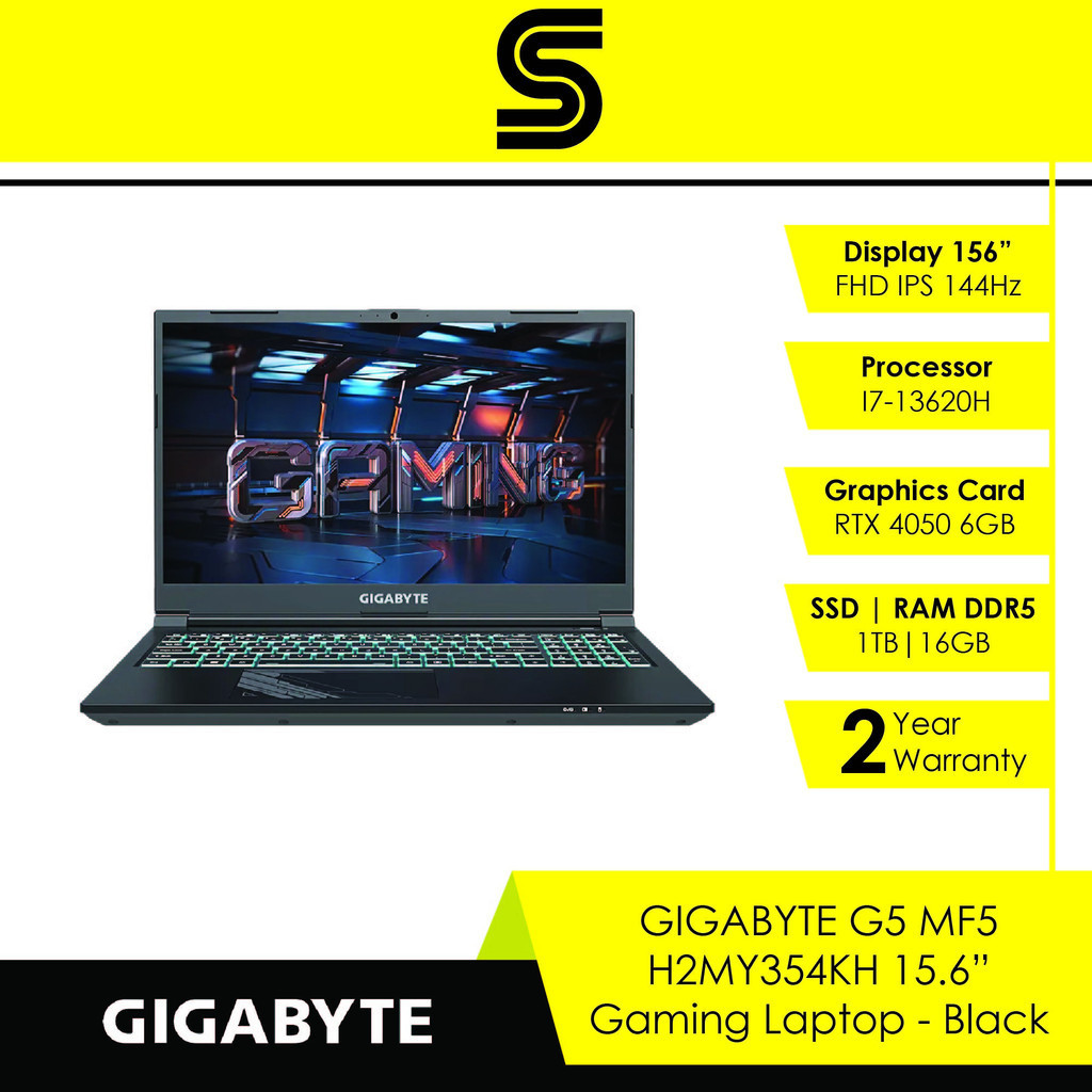 GIGABYTE G5 MF5 H2MY354KH Gaming Laptop (15.6" FHD IPS/144Hz/I7-13620H/RTX 4050 6GB/1TB SSD/16GB ...