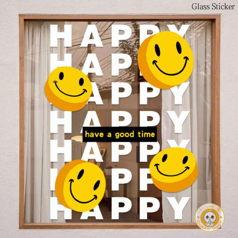 Creative Smiley Face Decorative Window Post Ins English Milk Tea ...