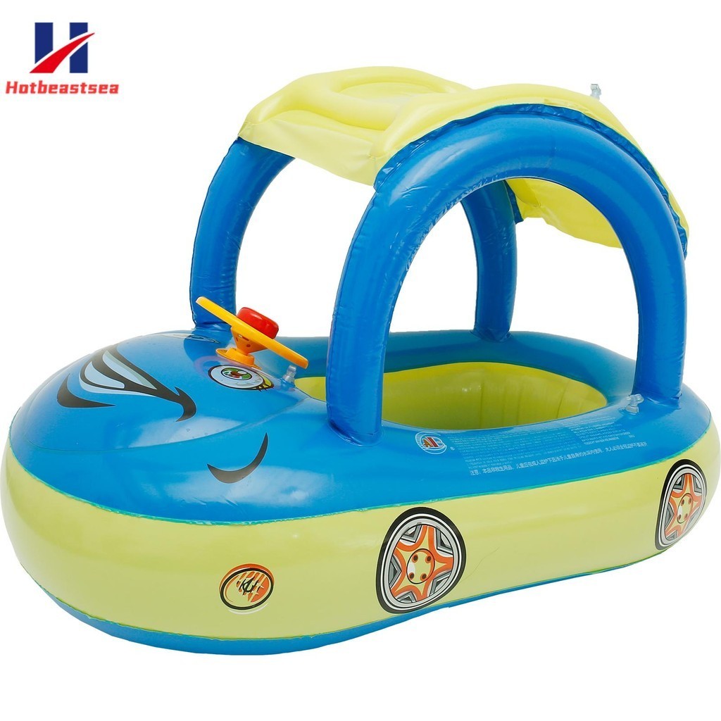 Baby Pool Float with Canopy Inflatable Safe Toddlers Swim Ring Soft ...