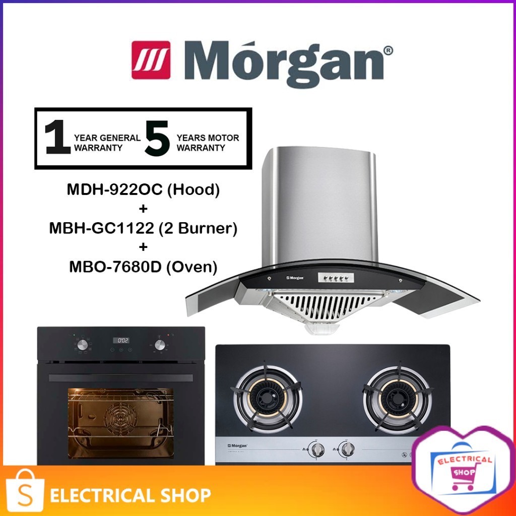 (COMBO) Morgan Cooker Hood MDH-922OC + Glass 2 Burner Hob MBH-GC1122 ...