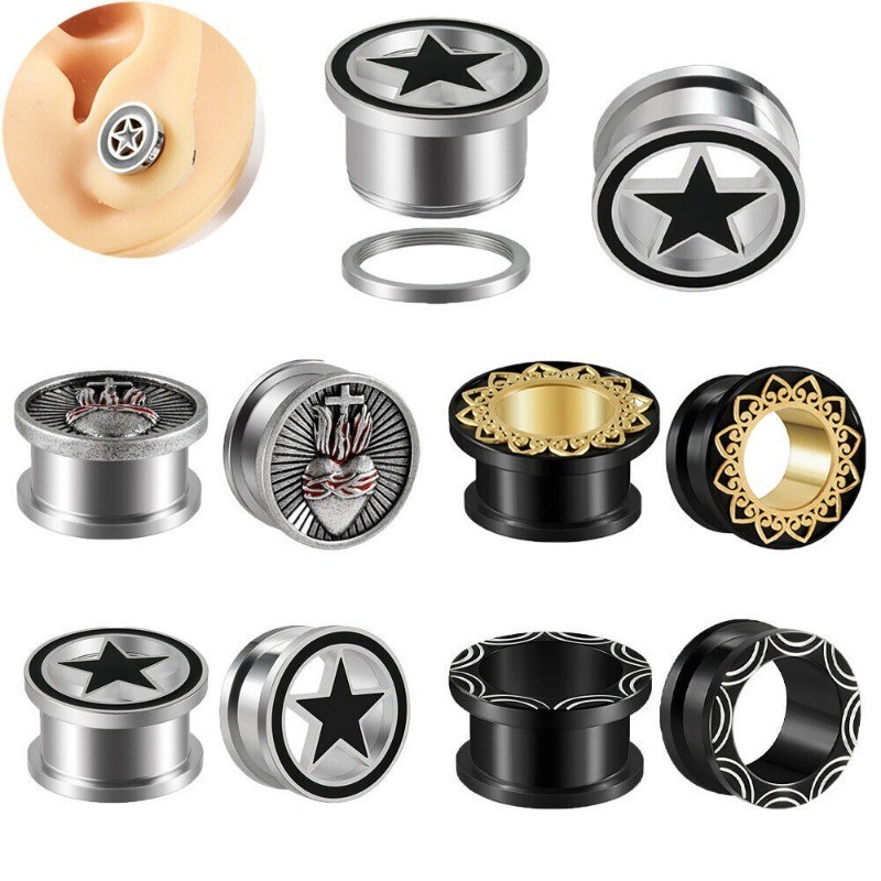 1Pair Stainless Steel Star Ear Plugs Ear Flesh Tunnel Expanders Lobe ...