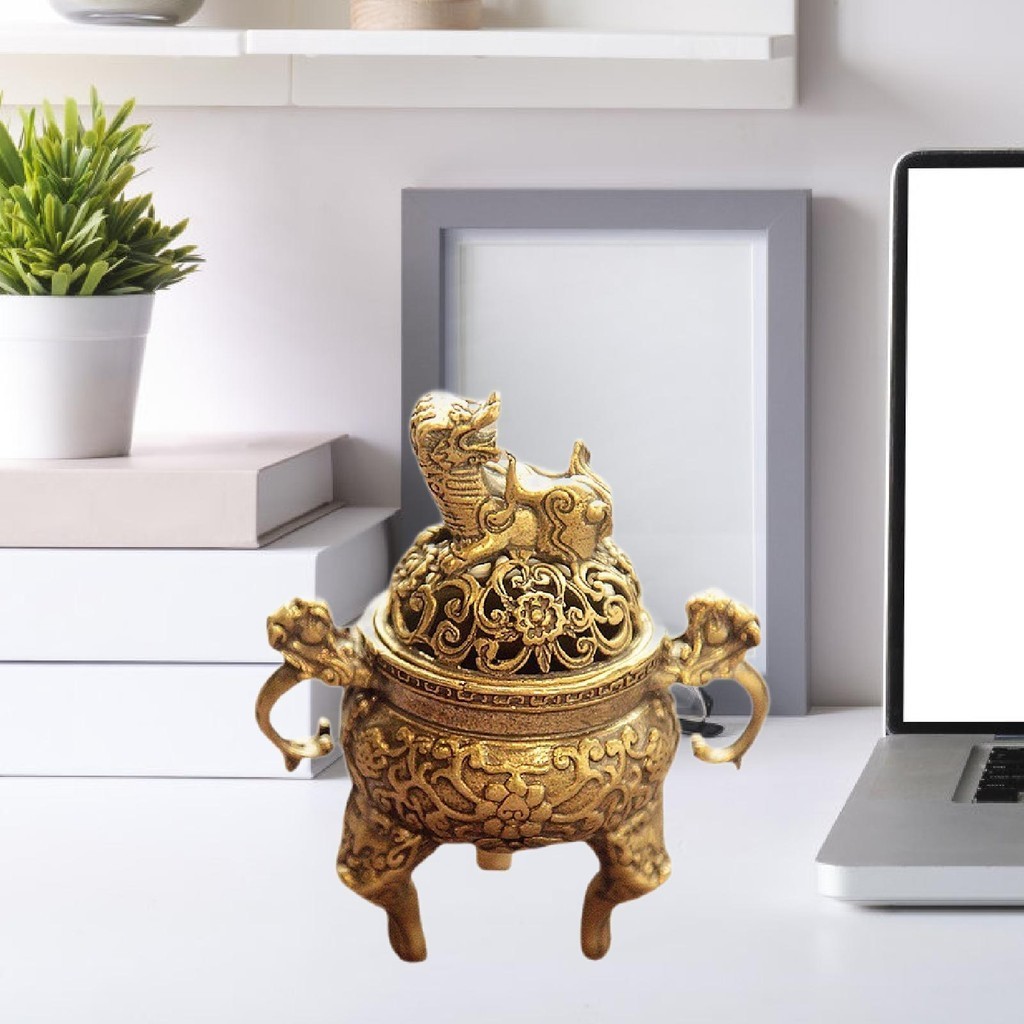 [sxkgeqs] Kirin Carved Burner Chinese Brass Censer for Desk Yoga Office ...