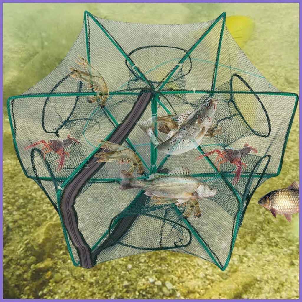 Fish Nets for Fishing Folding 6-Hole Zippered Fishing Net Portable ...