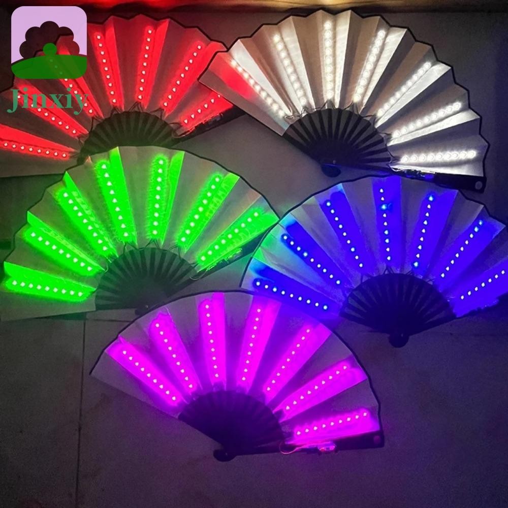 JINXIY Luminous LED Folding Fan, Colorful Glow in The Dark Club Dancing ...