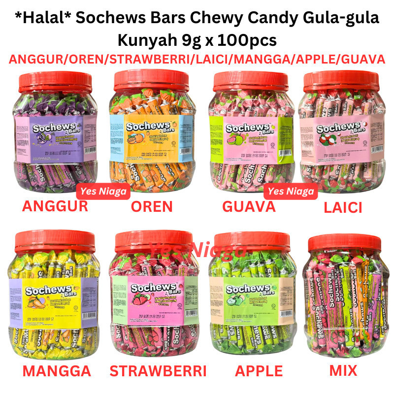 Halal *Viral* Sochews Bars Chewy Candy Gula-gula Kunyah 9g x 100pcs ...