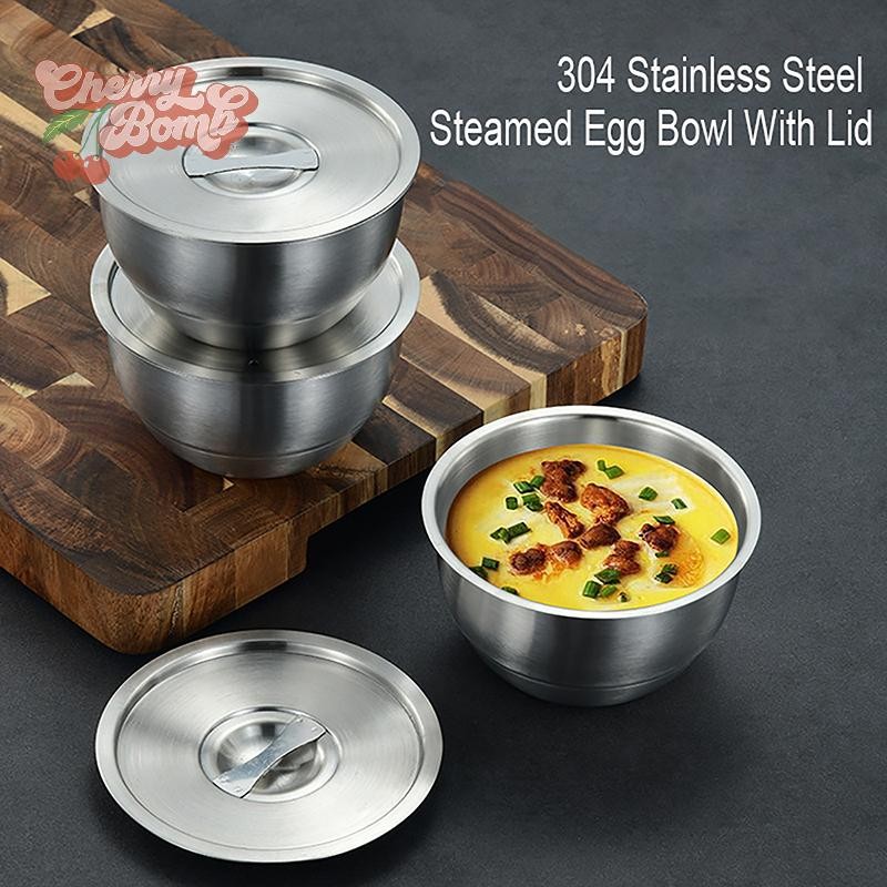 (Cherry Bomb) Stainless Steel Rice Bowl With Lid Soup Bowl Steamed Rice ...